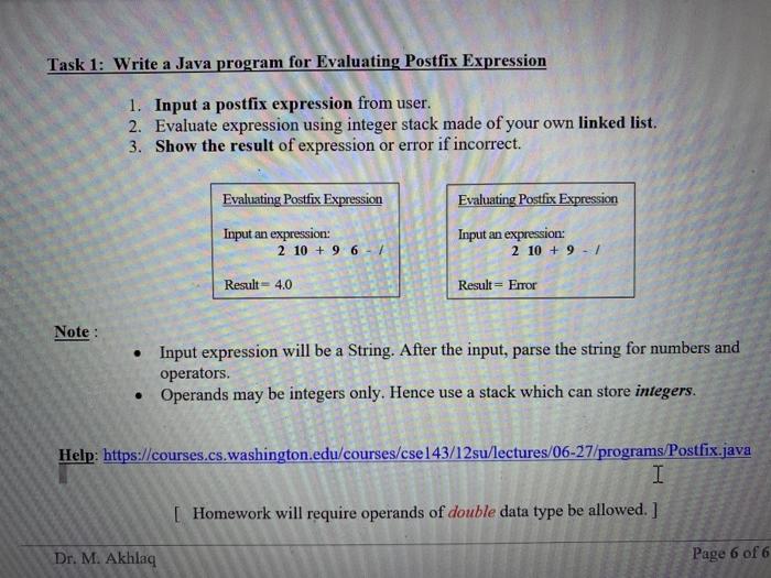 Solved Task 1 Write A Java Program For Evaluating Postfix