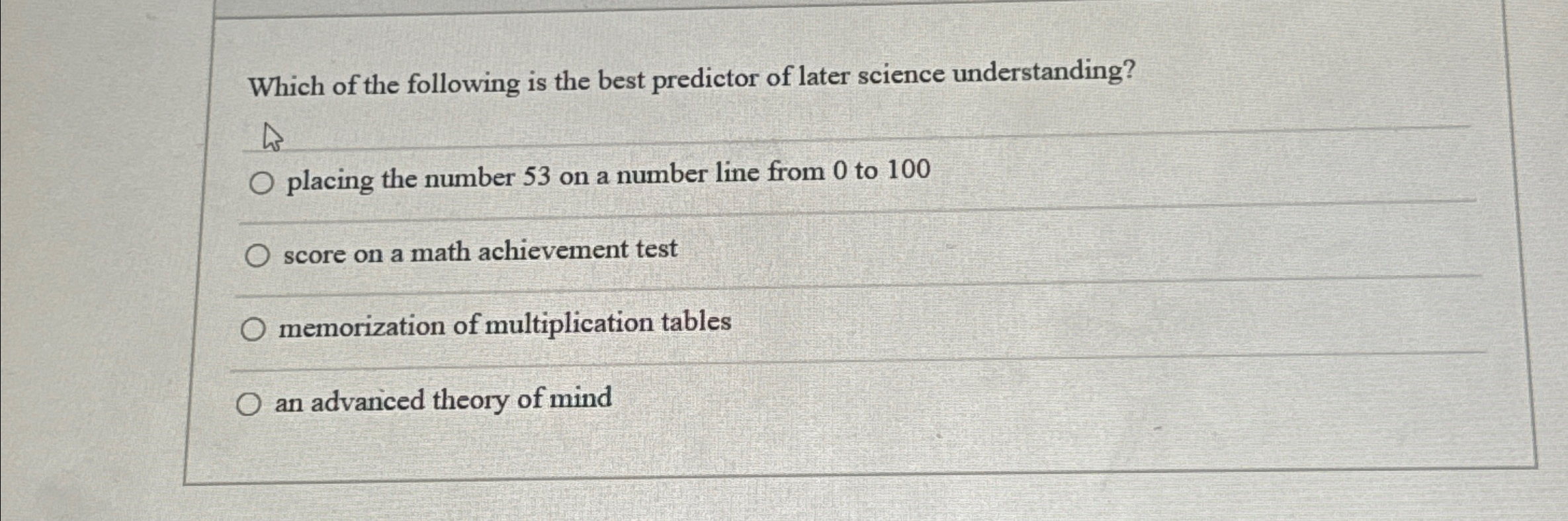 Solved Which of the following is the best predictor of later | Chegg.com