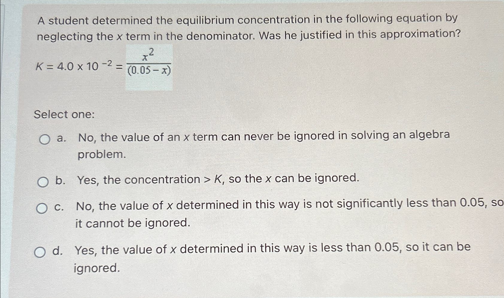 Solved A student determined the equilibrium concentration in | Chegg.com