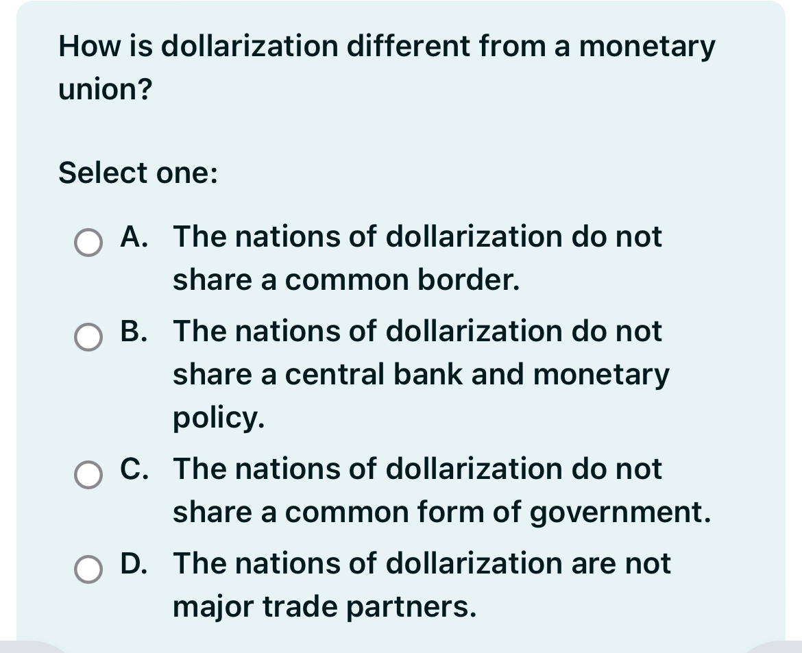 Solved How is dollarization different from a monetary | Chegg.com
