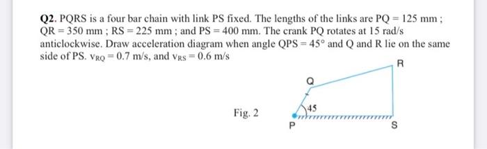 Solved Q2. PQRS is a four bar chain with link PS fixed. The | Chegg.com Solved Q2. PQRS is a four bar chain with link PS fixed. The | Chegg.com