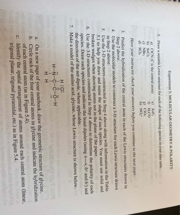 Solved Experiment 5: MOLECULAR GEOMETRY & POLARITY 2. Draw a | Chegg.com