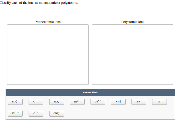 Solved Classify each of ﻿the ions as ﻿monoatomic or | Chegg.com