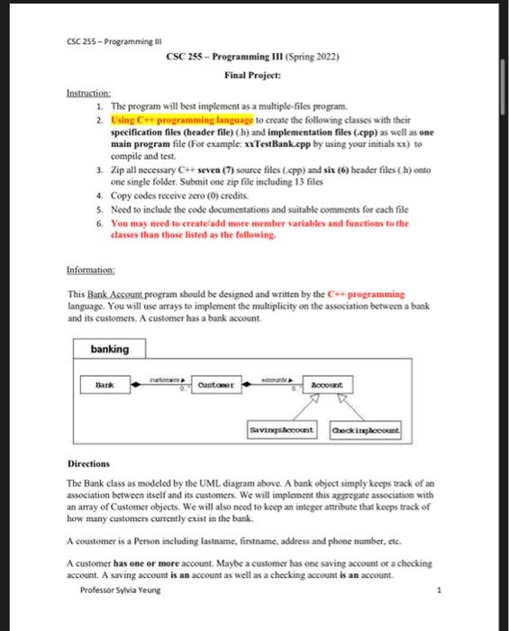 Solved CSC 255 - Programming CSC 255 - Programming III | Chegg.com