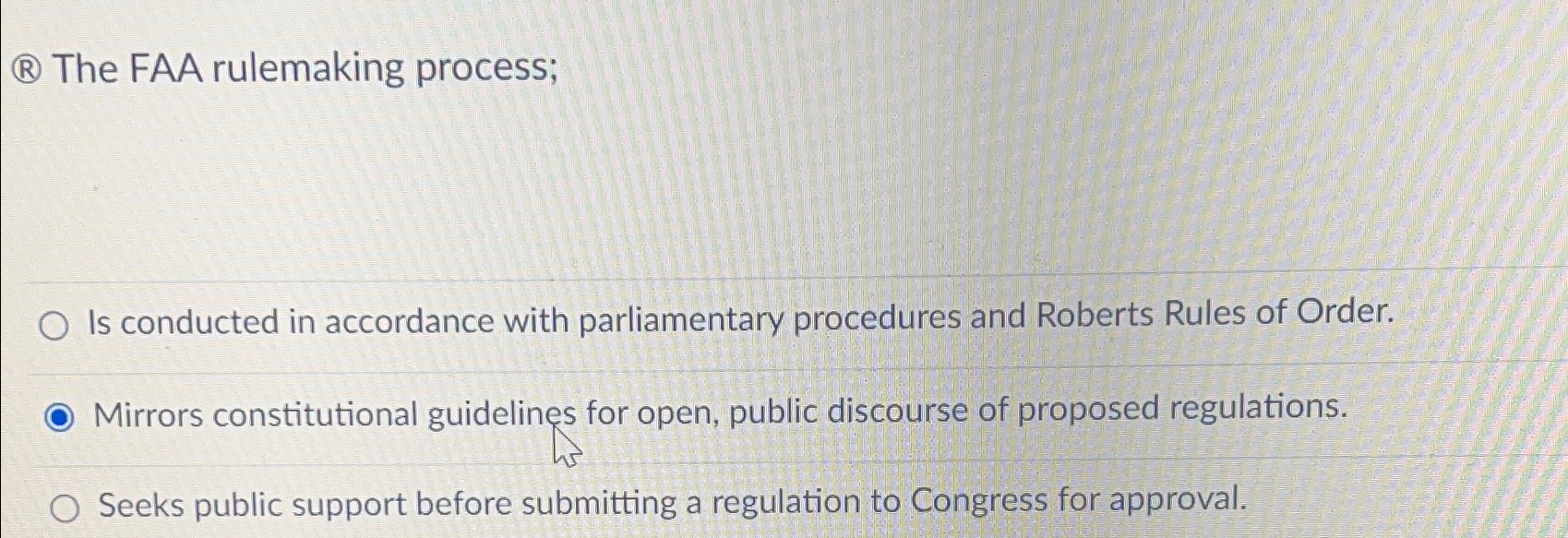 Solved (R) ﻿The FAA rulemaking process;Is conducted in | Chegg.com
