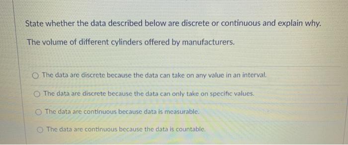 Solved State whether the data described below are discrete | Chegg.com