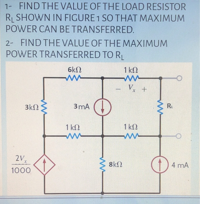 Solved 1- FIND THE VALUE OF THE LOAD RESISTOR RL SHOWN IN | Chegg.com