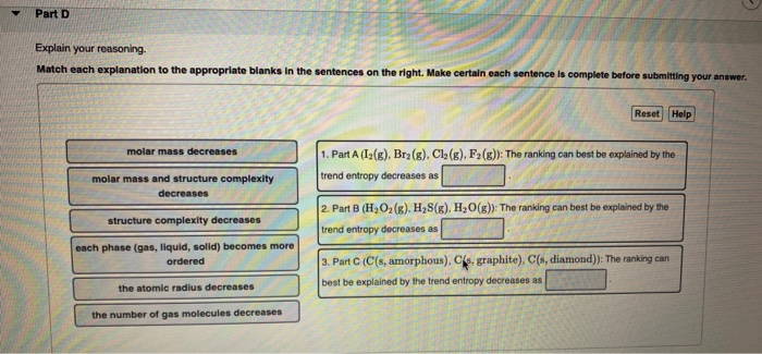 Solved Part D Explain your reasoning Match each explanation | Chegg.com