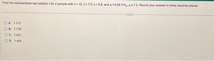 Solved Find the standardized test statistic tor a sample | Chegg.com