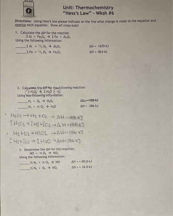 Solved Unit: Thermochemistry "Hess's Law" - Wksh #6 | Chegg.com
