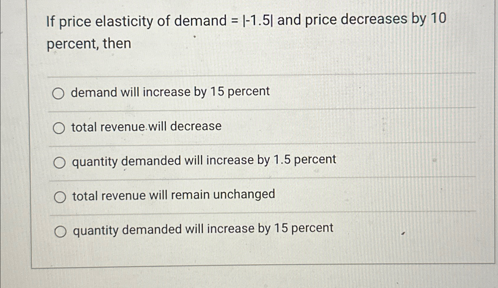 Solved If price elasticity of demand =|-1.5| ﻿and price | Chegg.com