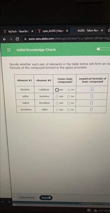 Solved Decide whether each pair of elements in the table | Chegg.com