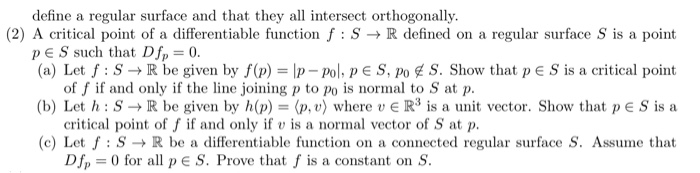 Solved define a regular surface and that they all intersect | Chegg.com