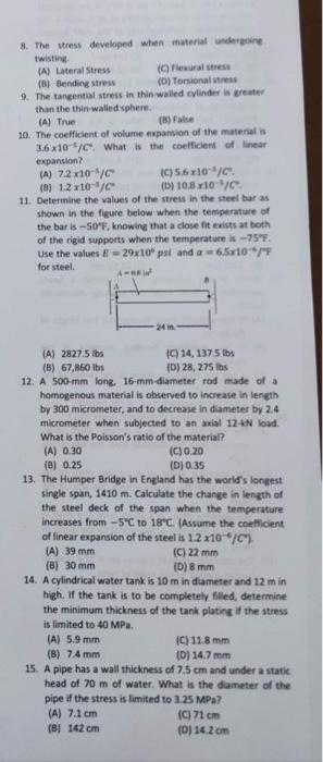 Solved 8. The strest developed when material undergoine | Chegg.com