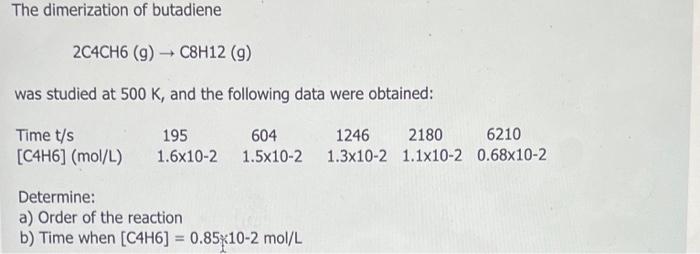 Solved The dimerization of butadiene 2C4CH6 (9) C8H12 (9) | Chegg.com