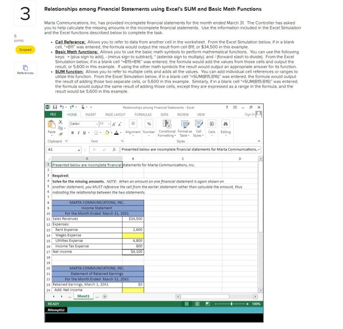 Solved Relationships among Financial Statements using | Chegg.com