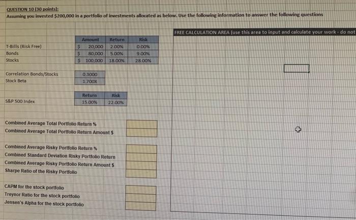 Solved QUESION 10 (30 points): Assaming you imvested | Chegg.com