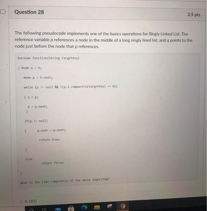 Solved Question 28 25 Pts The Following Pseudocode 6134