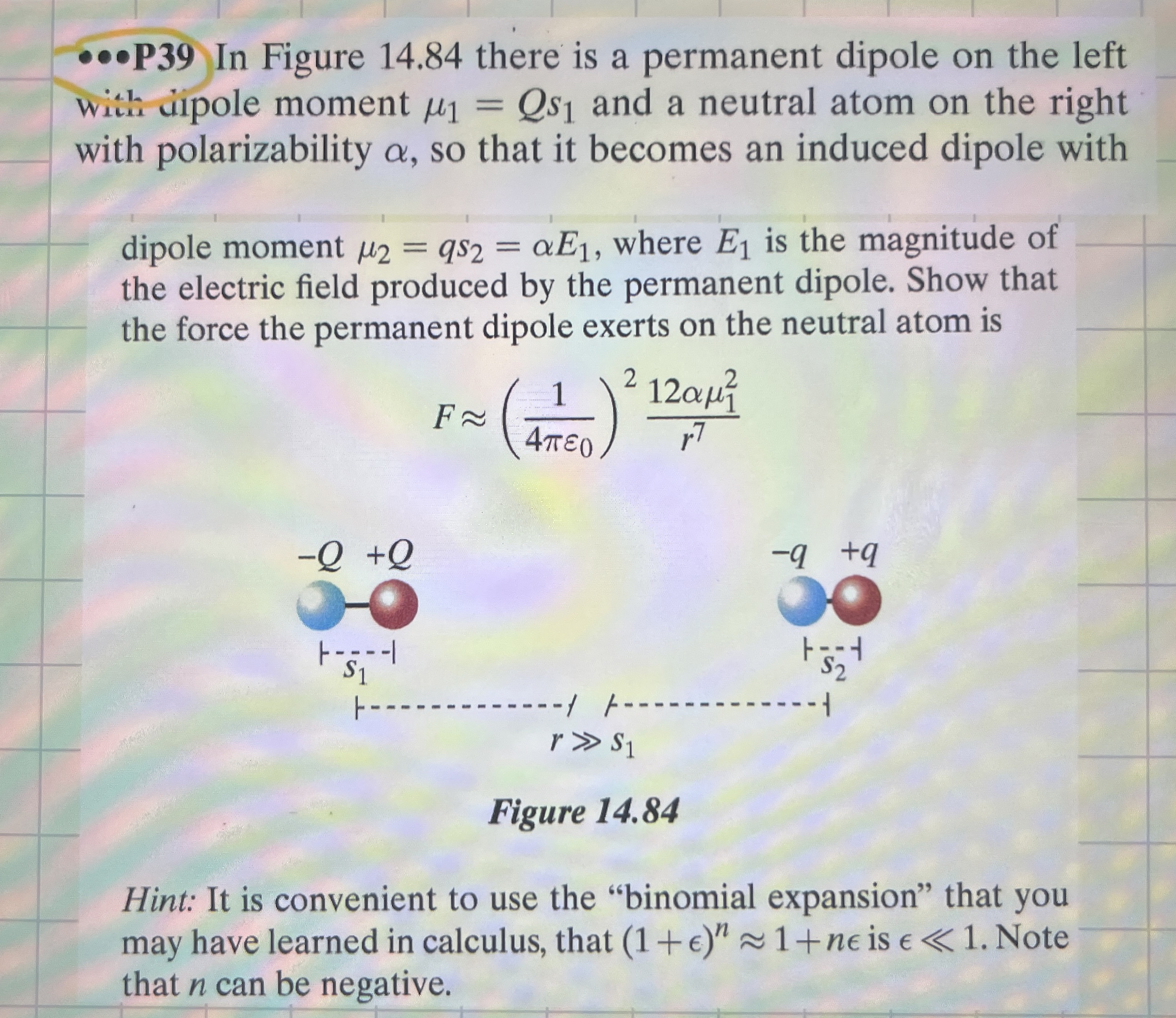 Solved P39 ﻿In Figure 14.84 ﻿there is a permanent dipole on | Chegg.com