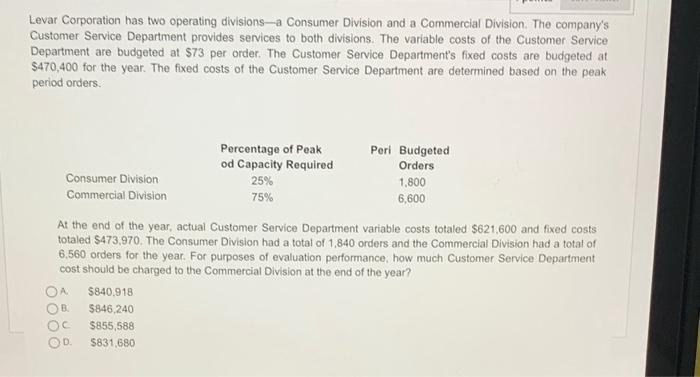 Solved Levar Corporation has two operating divisions - a | Chegg.com