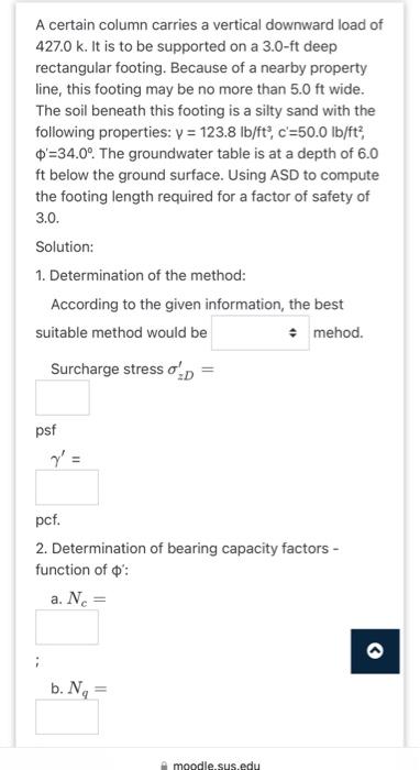 Solved A certain column carries a vertical downward load of | Chegg.com