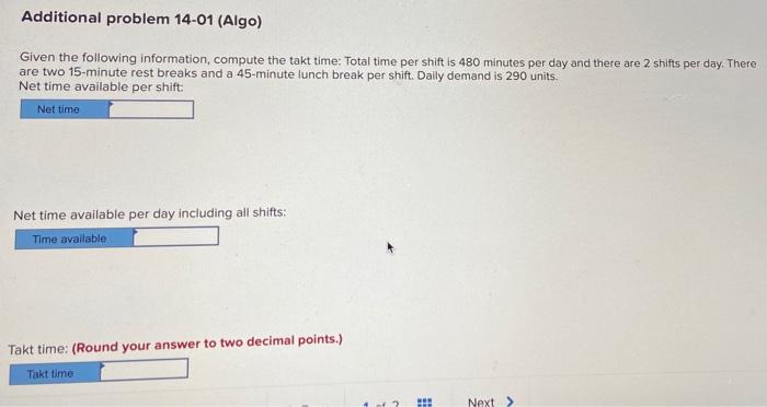 Solved Additional problem 14-01 (Algo) Given the following | Chegg.com