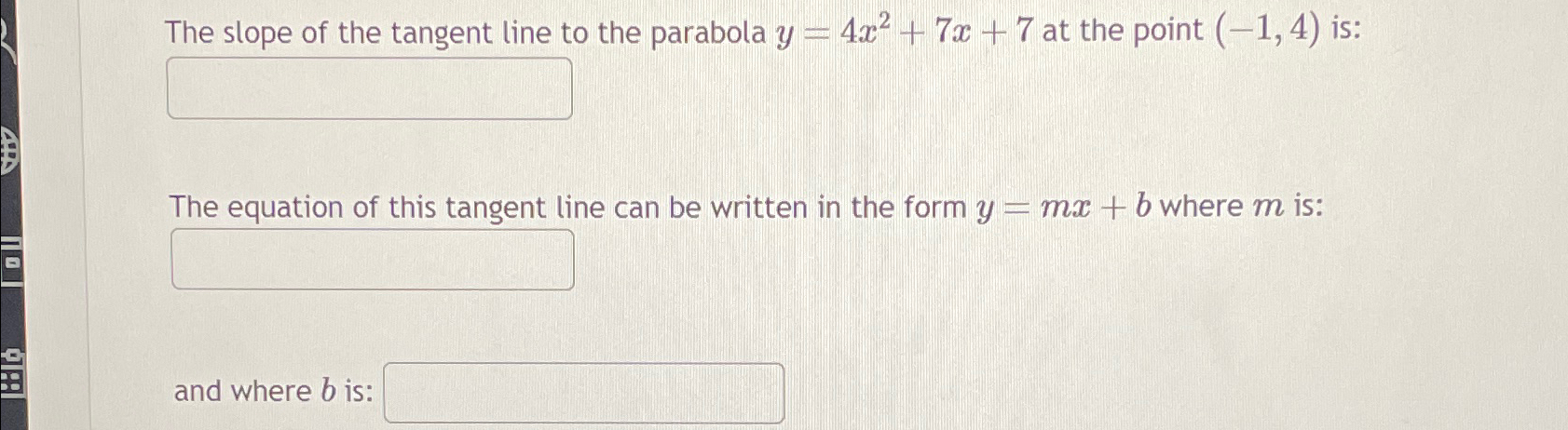 Solved The slope of the tangent line to the parabola | Chegg.com