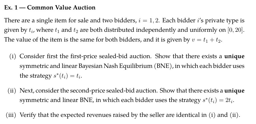 Solved Ex. 1 - ﻿Common Value AuctionThere are a single item | Chegg.com