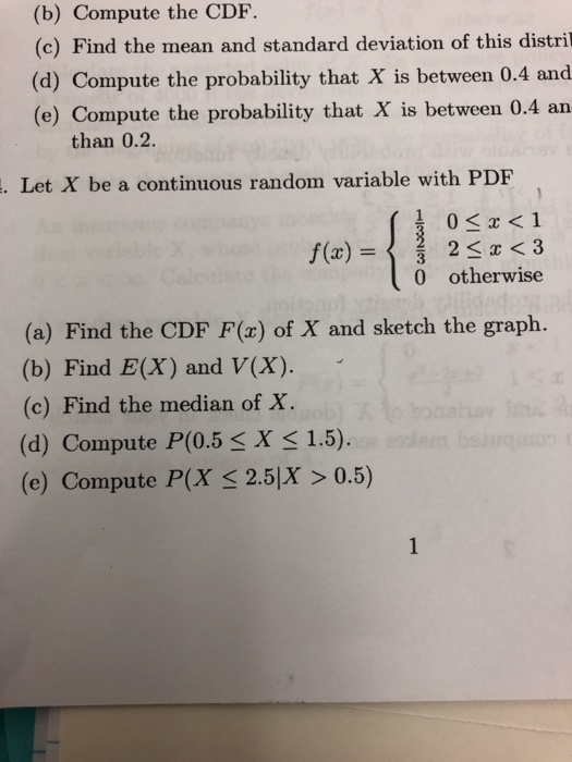 Solved (b) Compute the CDF. (c) Find the mean and standard | Chegg.com