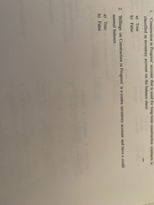 Solved 1. "Construction in Progress' account that is used | Chegg.com