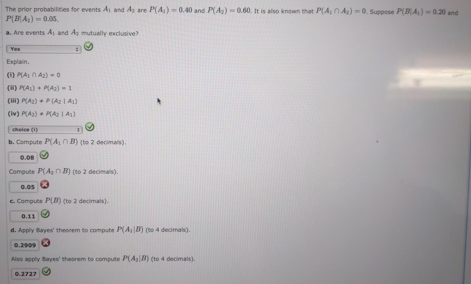 Solved The prior probabilities for events A1 and A2 are | Chegg.com