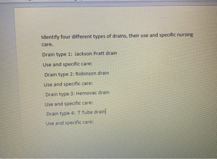 Solved Identify four different types of drains, their use | Chegg.com