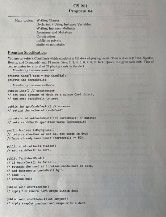 Solved CS 251 Program 04 Main topics: Writing Classes | Chegg.com