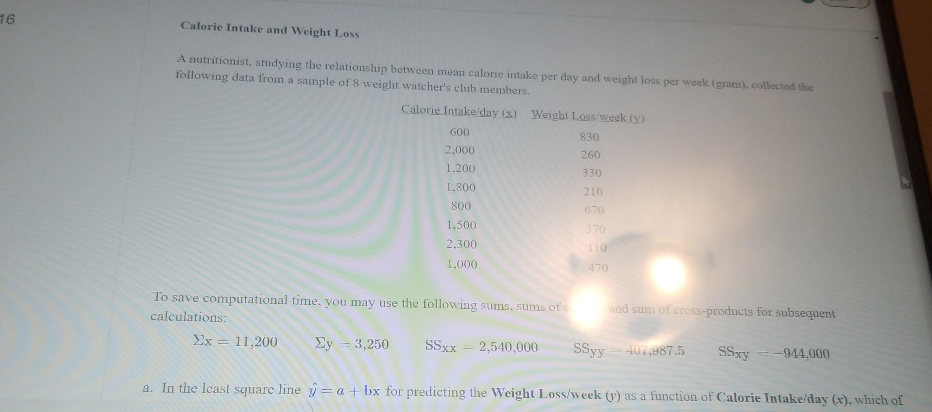 Solved Calorie Intake and Weight Loss A nutritionist, | Chegg.com