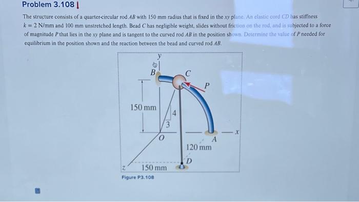 Solved The structure consists of a quarter-circular rod AB | Chegg.com