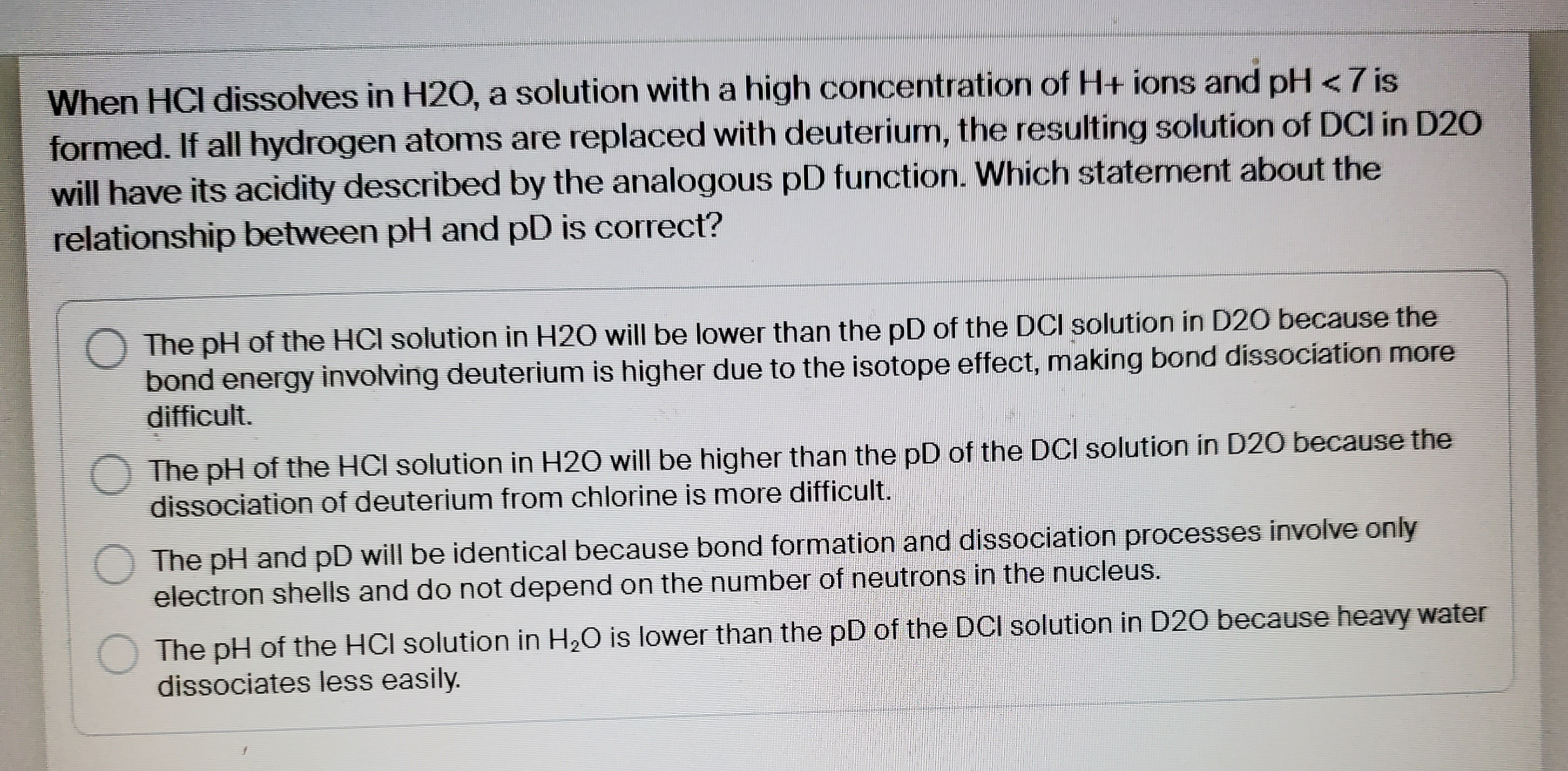 Solved When HCl dissolves in H 2 ﻿O , ﻿a solution with a | Chegg.com