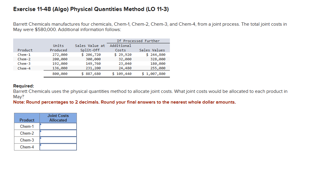 Solved Exercise 11-48 (Algo) ﻿Physical Quantities Method (LO | Chegg.com