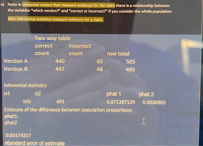 Solved Paste in computer output that measure evidence for | Chegg.com