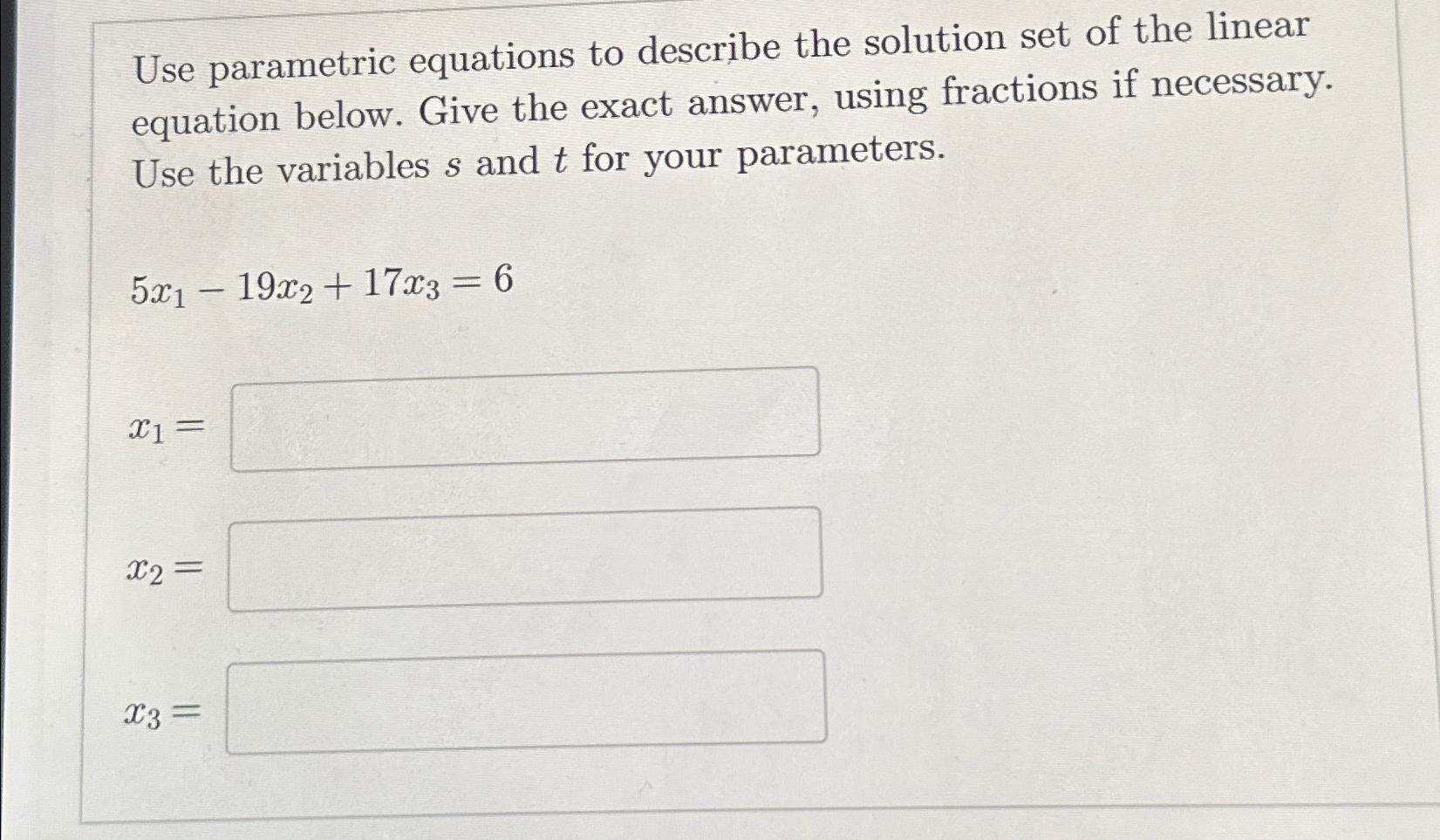 Solved Use parametric equations to describe the solution set | Chegg.com
