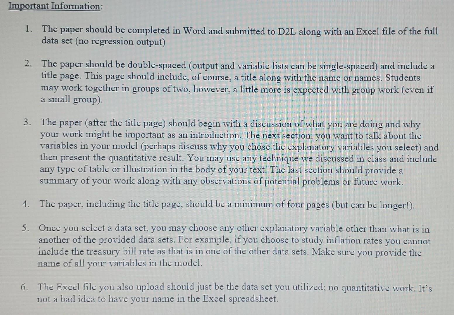 Solved The data sets and explanations for what must be done | Chegg.com