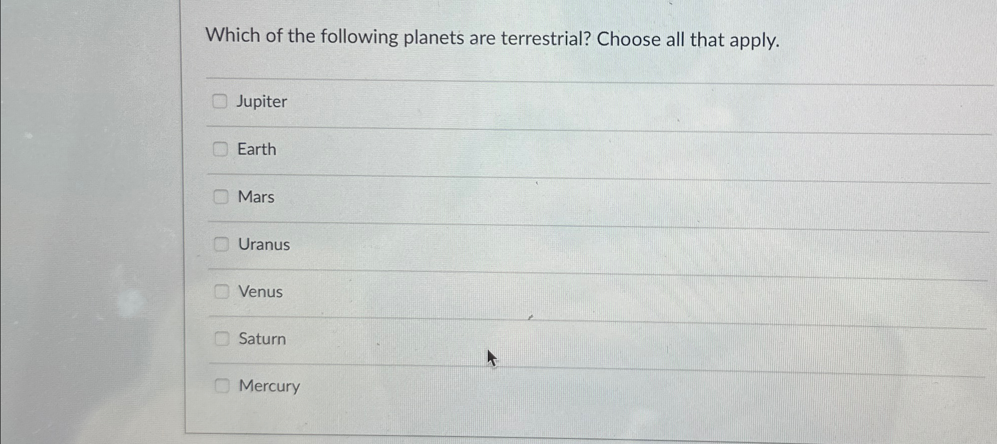 Solved Which of the following planets are terrestrial? | Chegg.com