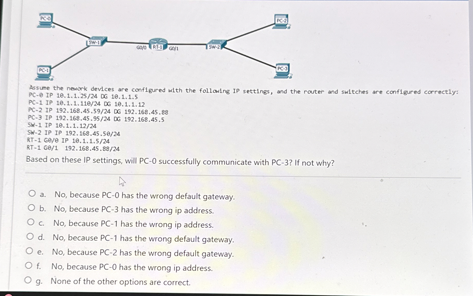 Solved Assume the nework devices are configured with the | Chegg.com