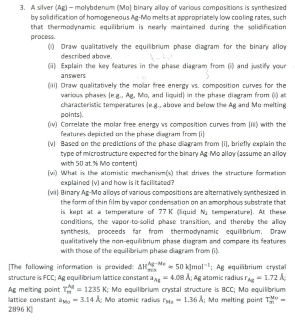 A silver ( Ag ) - ﻿molybdenum (Mo) ﻿binary alloy of | Chegg.com