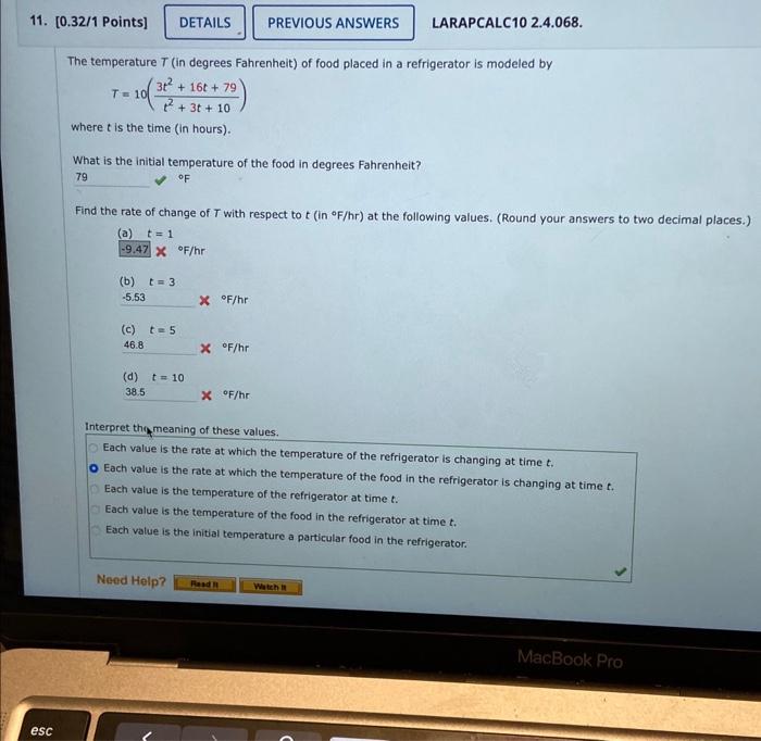Solved The temperature T (in degrees Fahrenheit) of food | Chegg.com