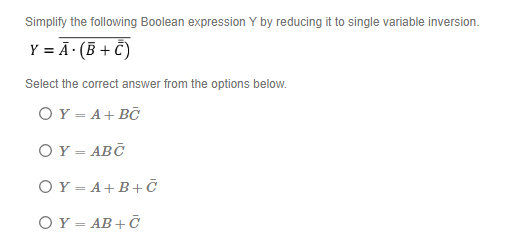 Solved Simplify the following Boolean expression Y ﻿by | Chegg.com