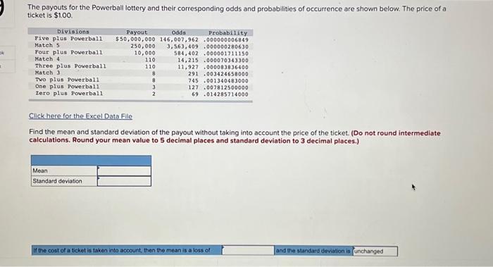 Solved The payouts for the Powerball lottery and their | Chegg.com