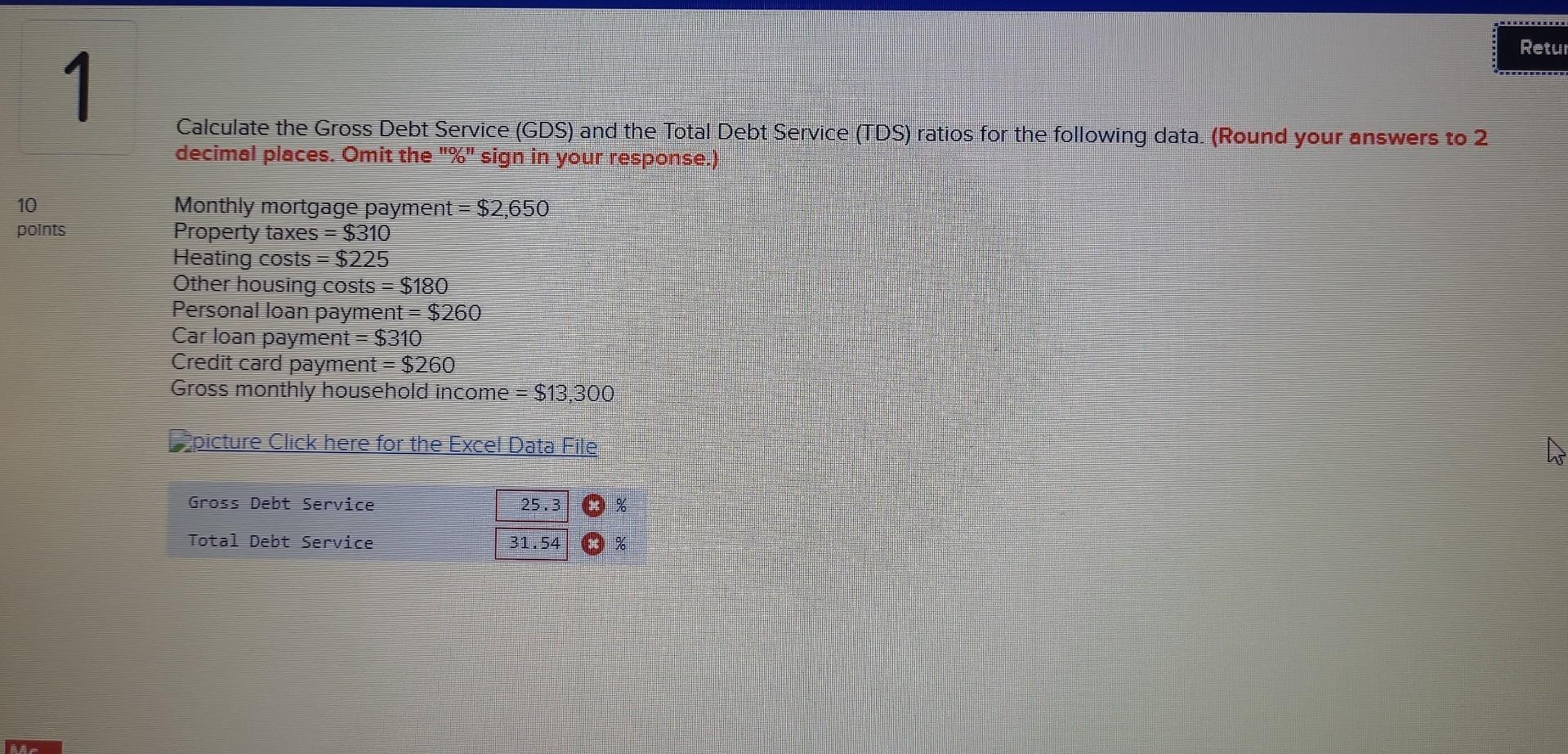 Solved Calculate the Gross Debt Service (GDS) and the Total | Chegg.com