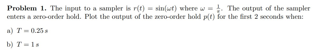 Solved Problem 1. ﻿The input to a sampler is r(t)=sin(ωt) | Chegg.com