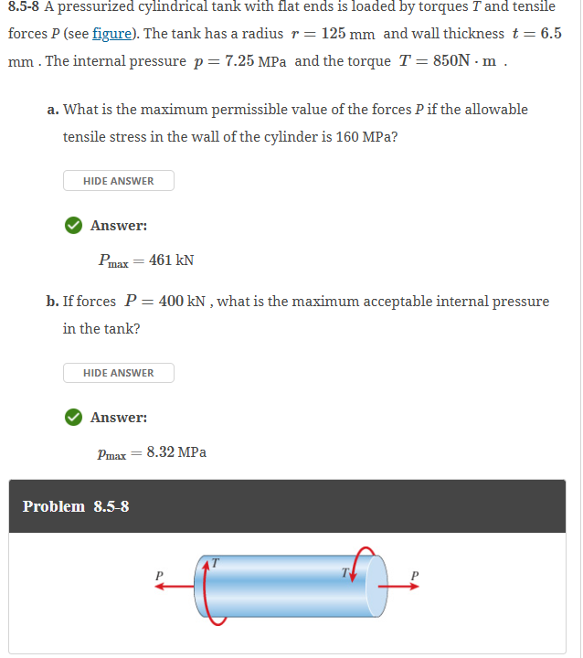 Solved 8.5-8 ﻿A pressurized cylindrical tank with flat ends | Chegg.com