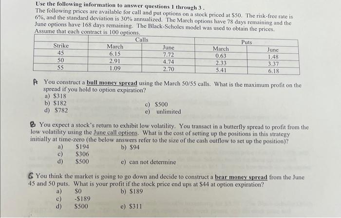 Solved Use the following information to answer questions 1 | Chegg.com